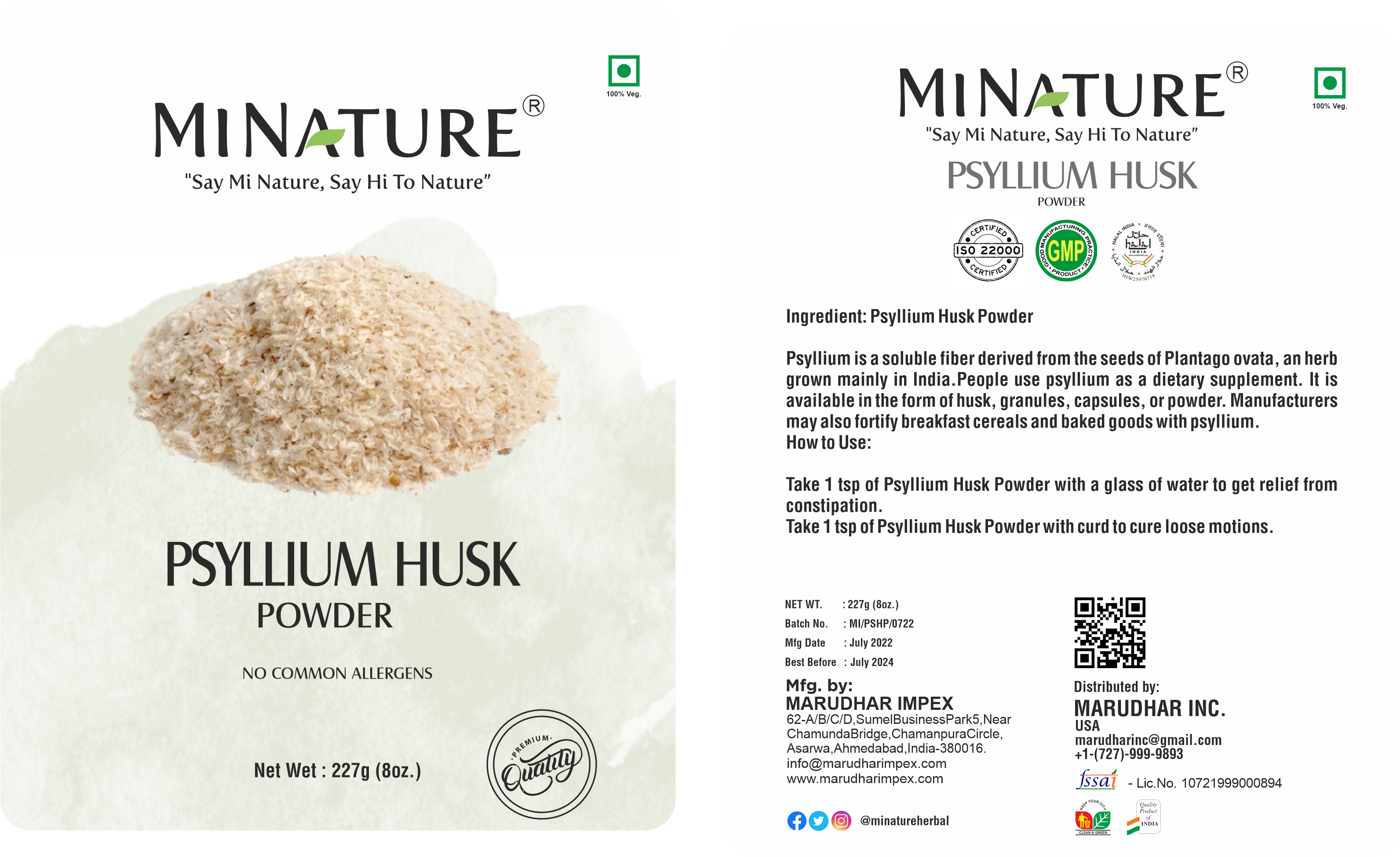Psyllium Husk prah 227g-Organic , Indija Mi Nature – TD - MED ME