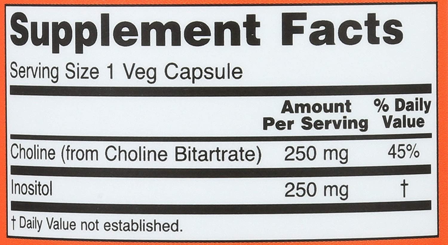 Choline Inositol 250mg- 100 caps. Now Foods USA – TD - MED ME