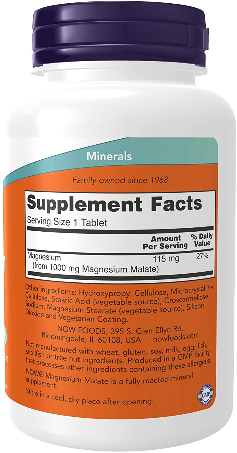Magnesium Malate,115mg u tableti iz 1.000 mg, 180 Tablets,Now Foods-US ...